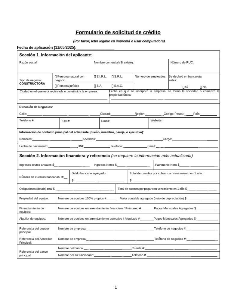 Formulario de Solicitud de Crédito | PDF | Bancos | Crédito