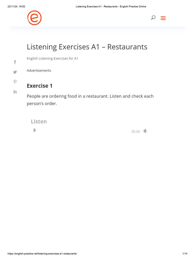 A1 Listening Exercises: Restaurant Orders | PDF | Hors D'oeuvre | Soup