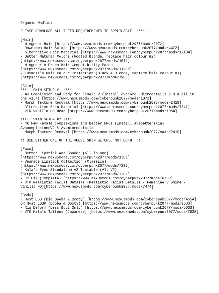 Arasaka Agent Modlist 2.2 | PDF