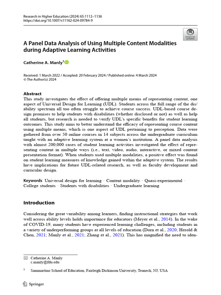 A Panel Data Analysis of Using Multiple Content Modalities During ...