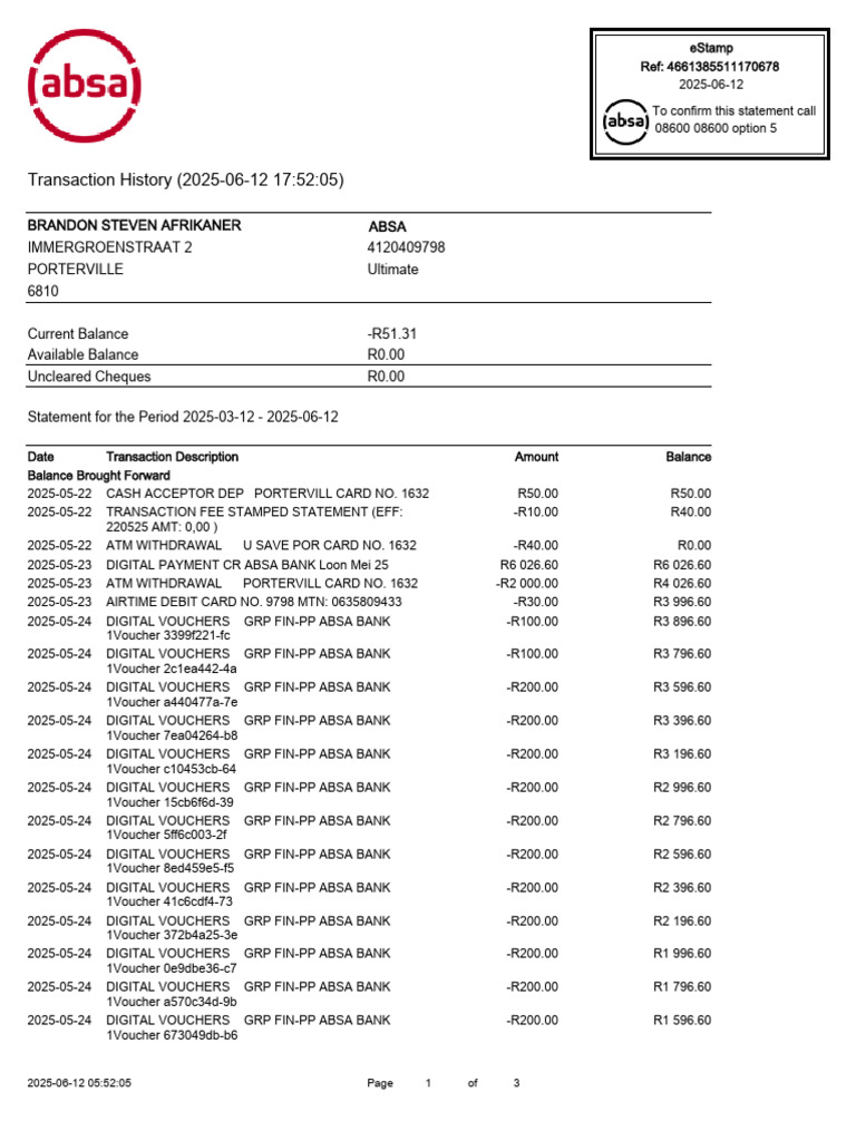 ABSA Bank Transaction Statement Summary | PDF | Business | Personal Finance