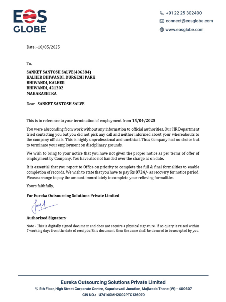 SANKET SANTOSH SALVE (406384) - Absconding Tracker Rec - Absconding ...