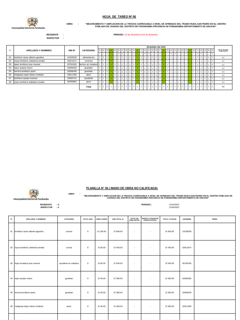 Planilla 006 Julio 2021-Tarear | PDF