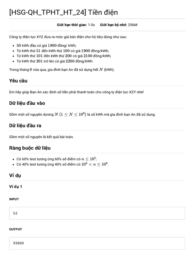 (HSG-QH - TPHT - HT - 24) Tiền điện - NPOJ - Nguyen Phong Online Judge ...