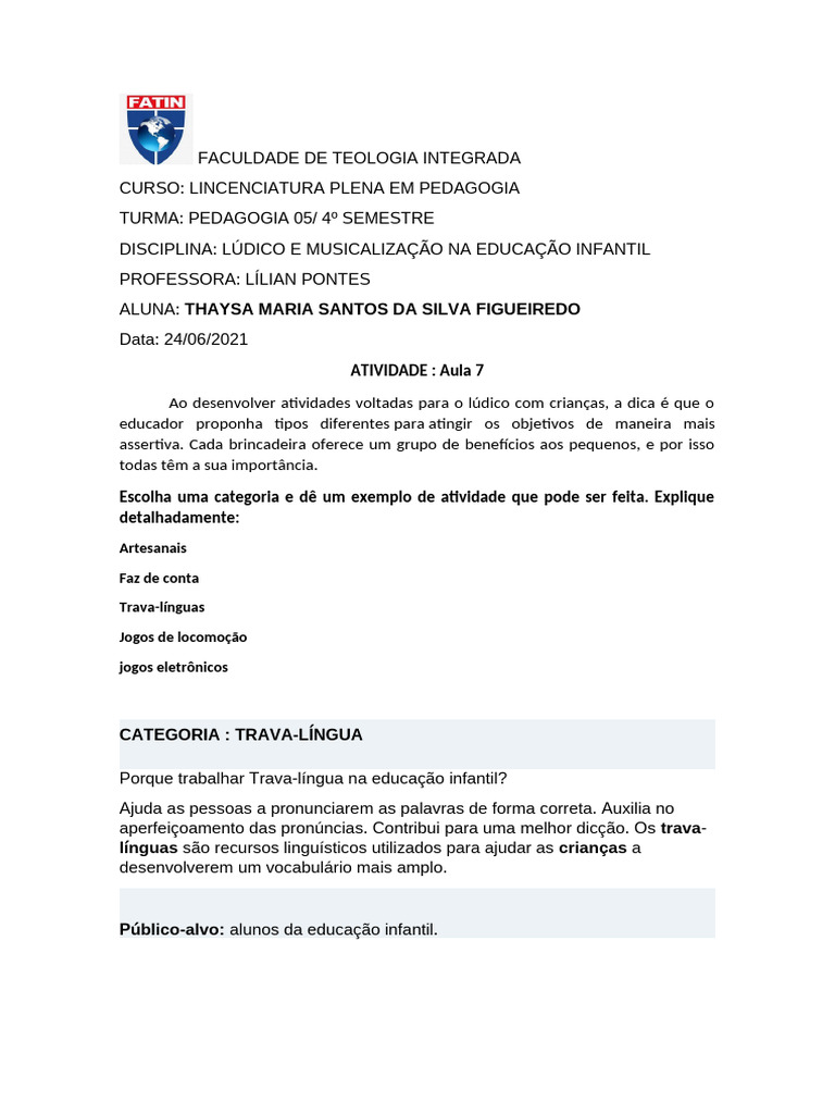 Atividade7 Lúdico | PDF