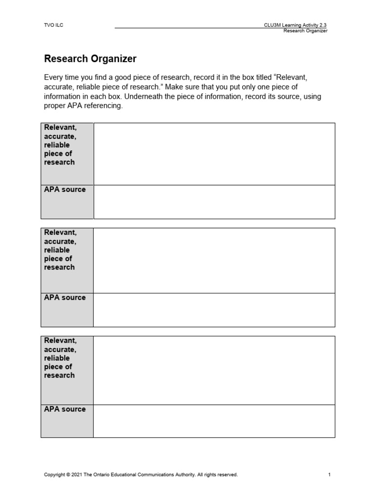 Clu3m 08 Research Organizer | PDF | American Psychological Association ...