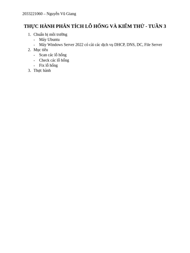 Thực Hành Phân Tích Lỗ Hổng Và Kiểm Thử | PDF