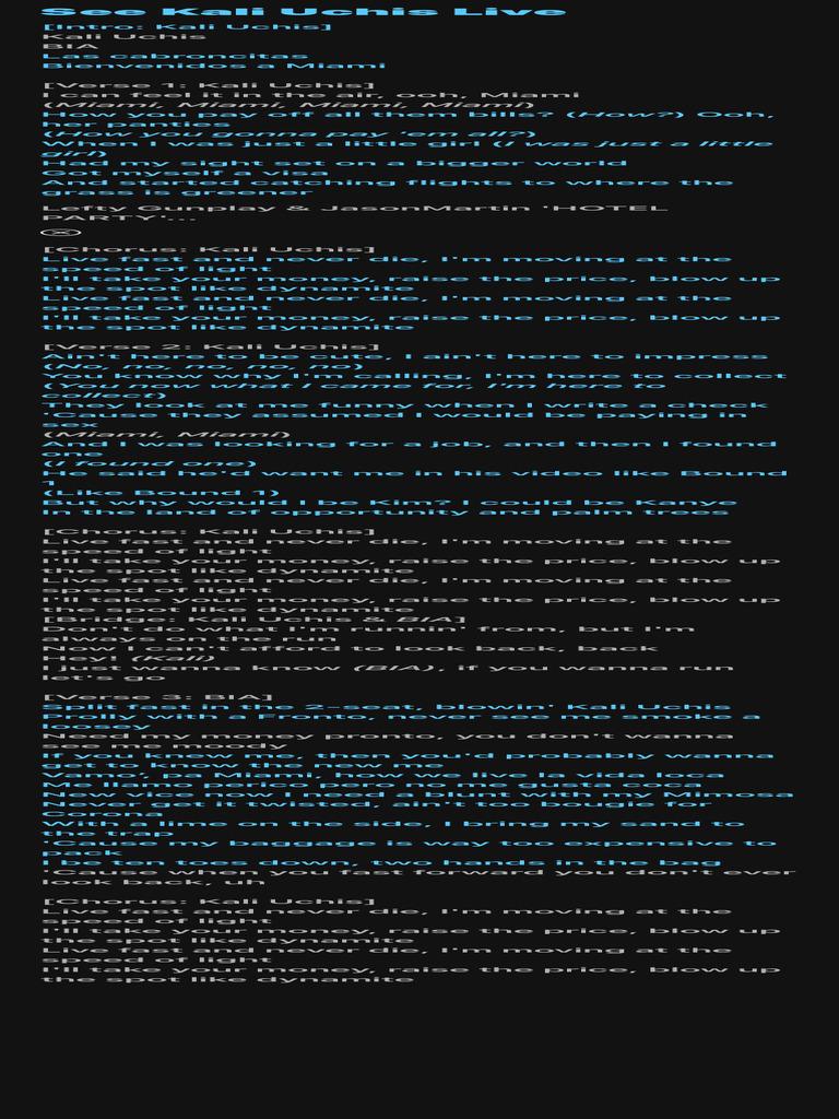 Kali Uchis - Miami Lyrics Genius Lyrics | PDF