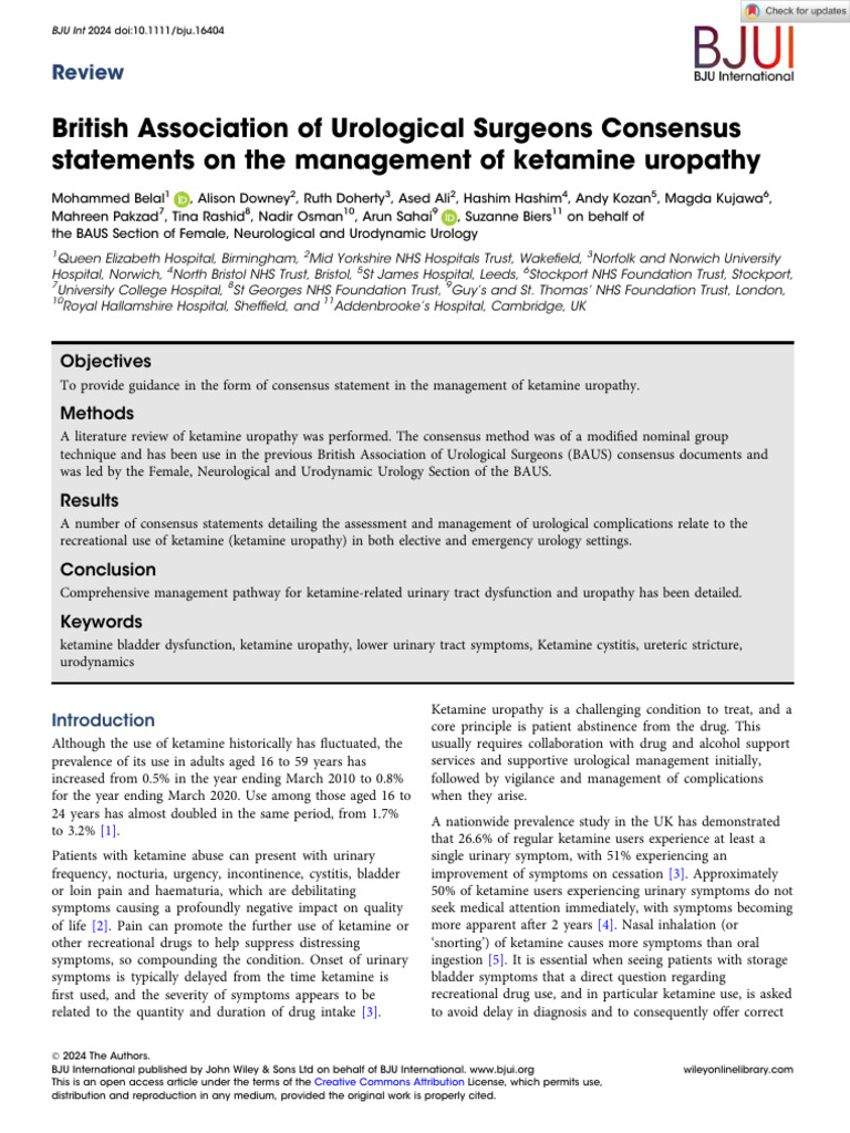 Ketamine Uropathy Management Guidelines | PDF | Urinary Incontinence ...