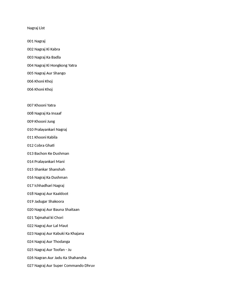New Nagraj Comics List | PDF