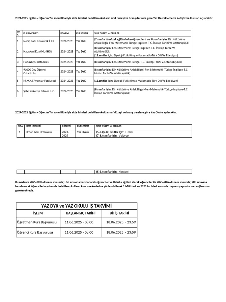 Yaz Dyk - Yaz Okulu | PDF