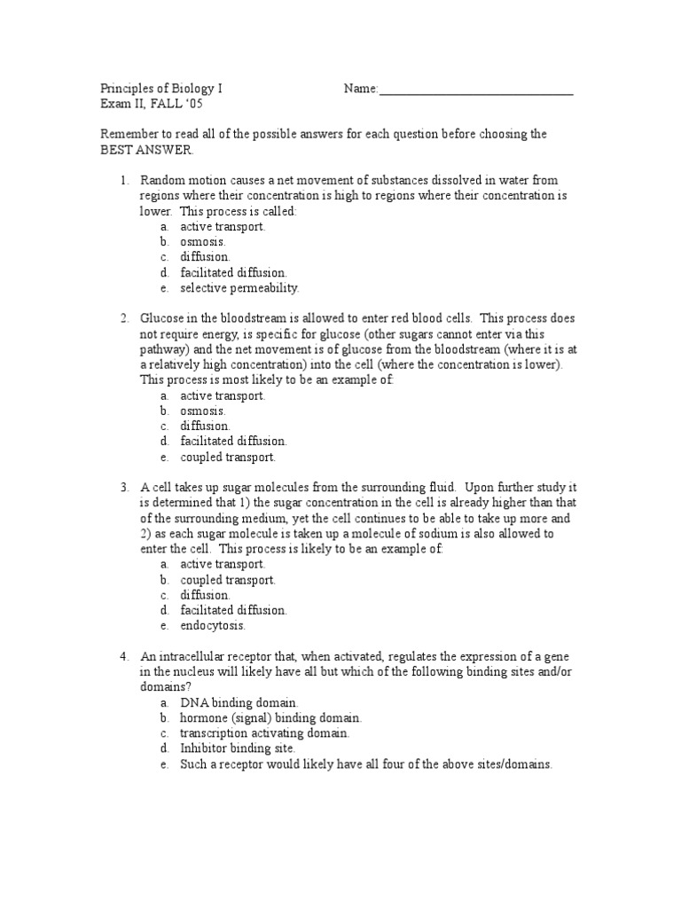 Bio 1710 Exam Ii 2005 Pdf Meiosis Molecular Biology