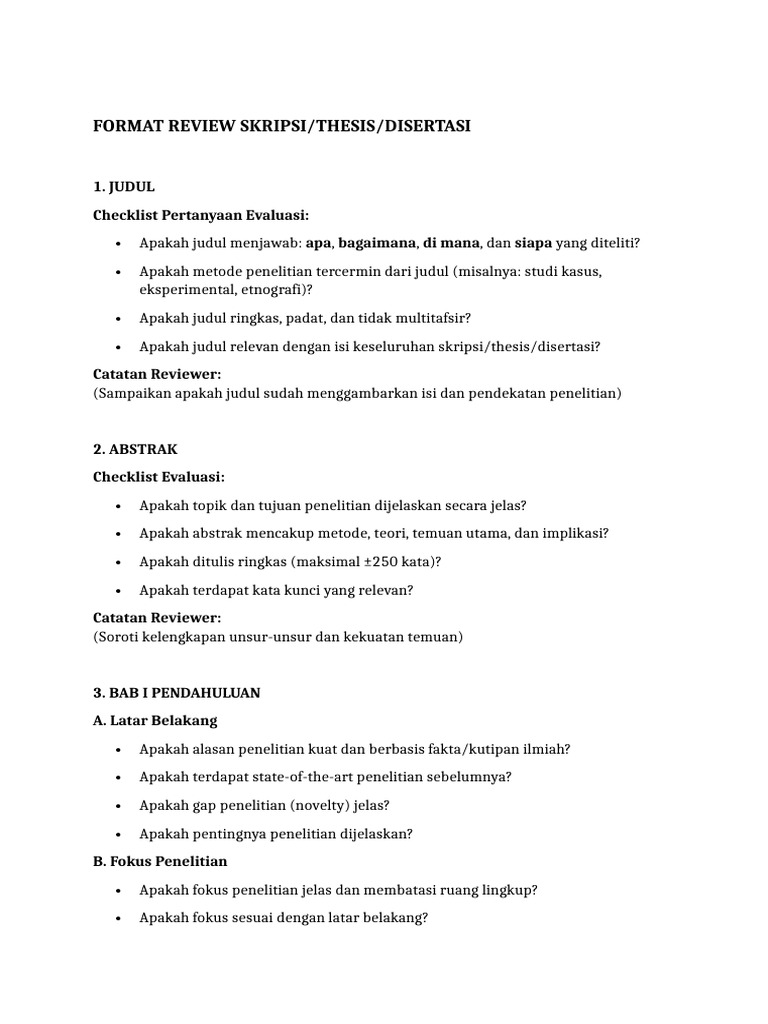 Panduan Format Review Skripsi | PDF
