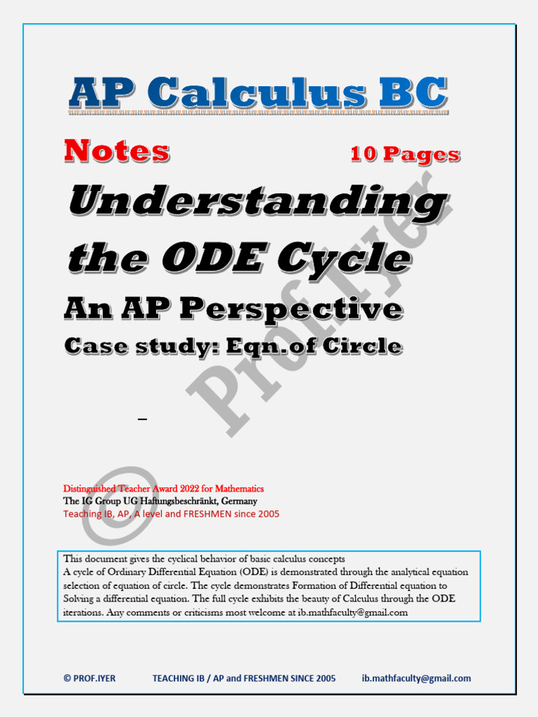 Undstanding The ODE Cycle - AP Calc BC Perspective | PDF | Ordinary Differential Equation ...