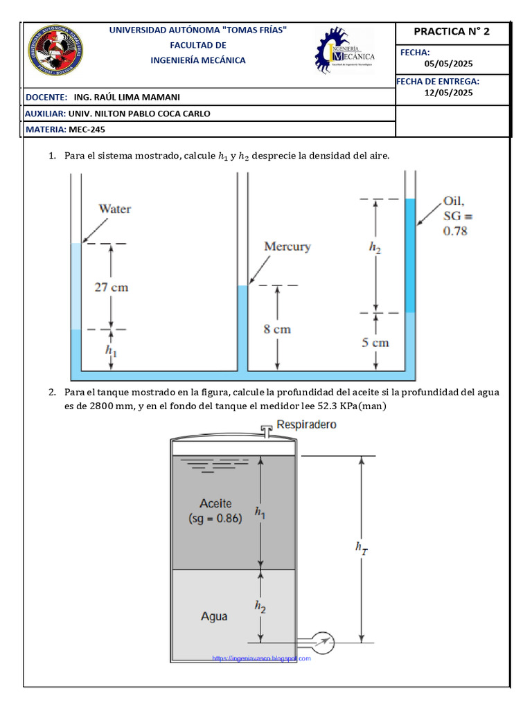 PRACTICA 2, 2021 de la materia de termo. | PDF