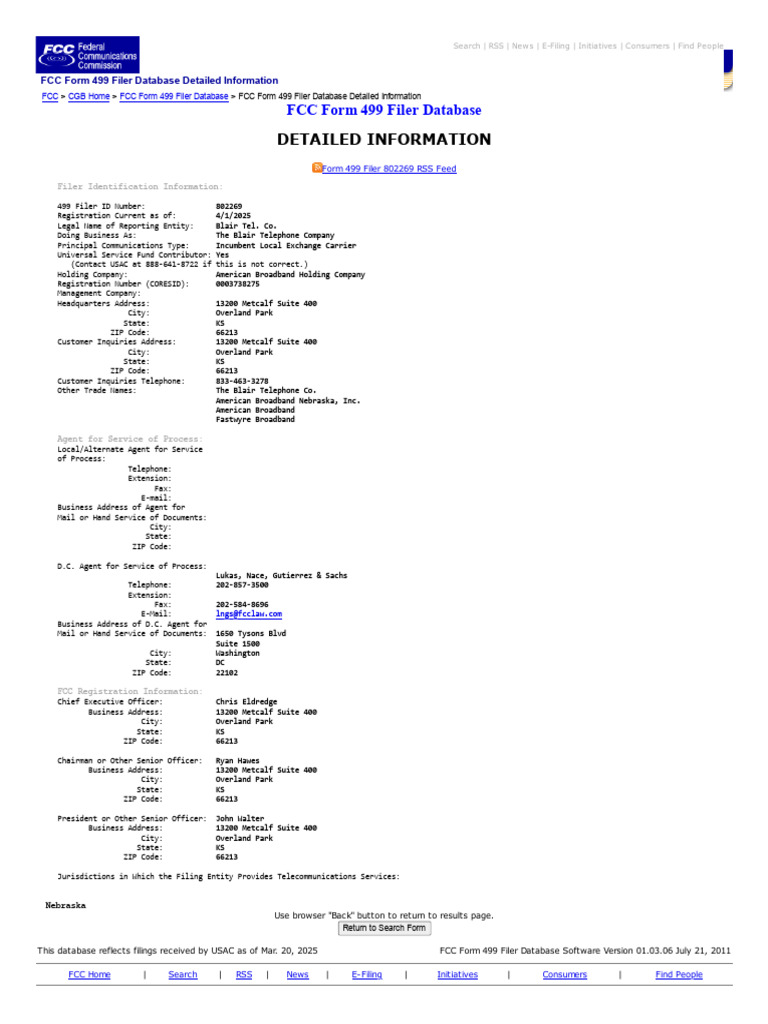 FCC Form 499 Filer Database Detailed Information | PDF | Federal ...