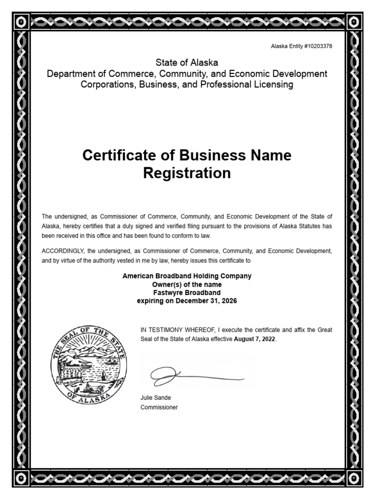 Certificate of Business Name Registration | PDF