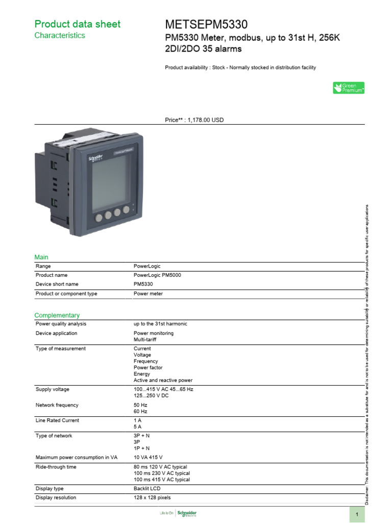 PM5330 Power Meter Datasheet | PDF | Alternating Current | Manufactured ...