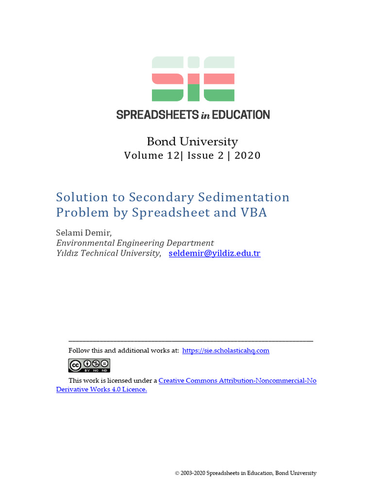 Solution To Secondary Sedimentation Problem by Spreadsheet and Vba | PDF