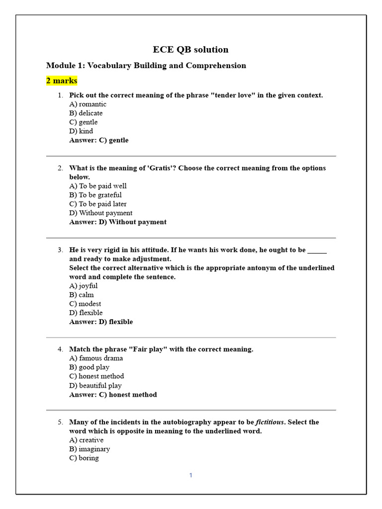 ECE QB Solution | PDF | Reading Comprehension | Sustainability