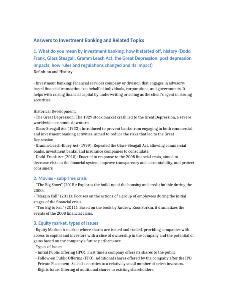 Investment Banking Answers | PDF | Mergers And Acquisitions ...