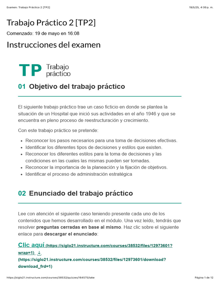 Examen - Trabajo Práctico 2 (TP2) | PDF | Hospital | Análisis FODA