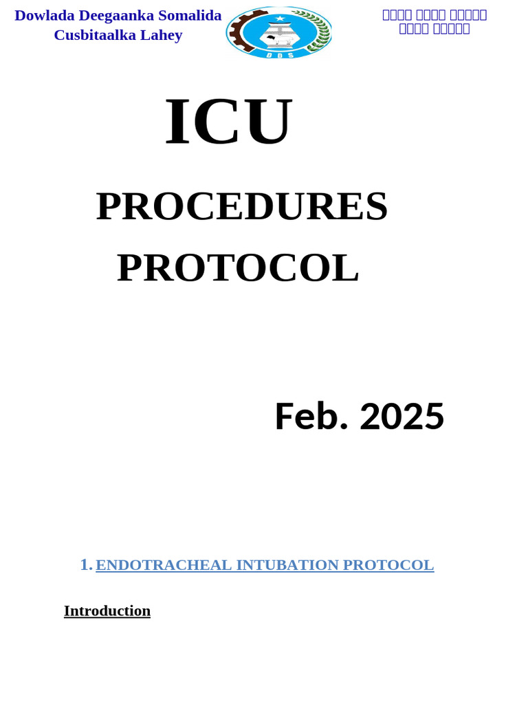 DPH ICU Procedure Protocol-1 | PDF | Medicine | Medical Specialties
