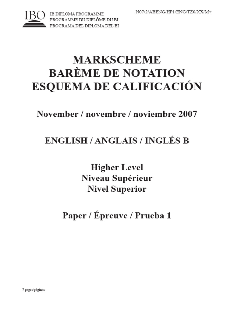 IB English B HL Paper 1 Marking Scheme | PDF | Skin | Human Skin Color