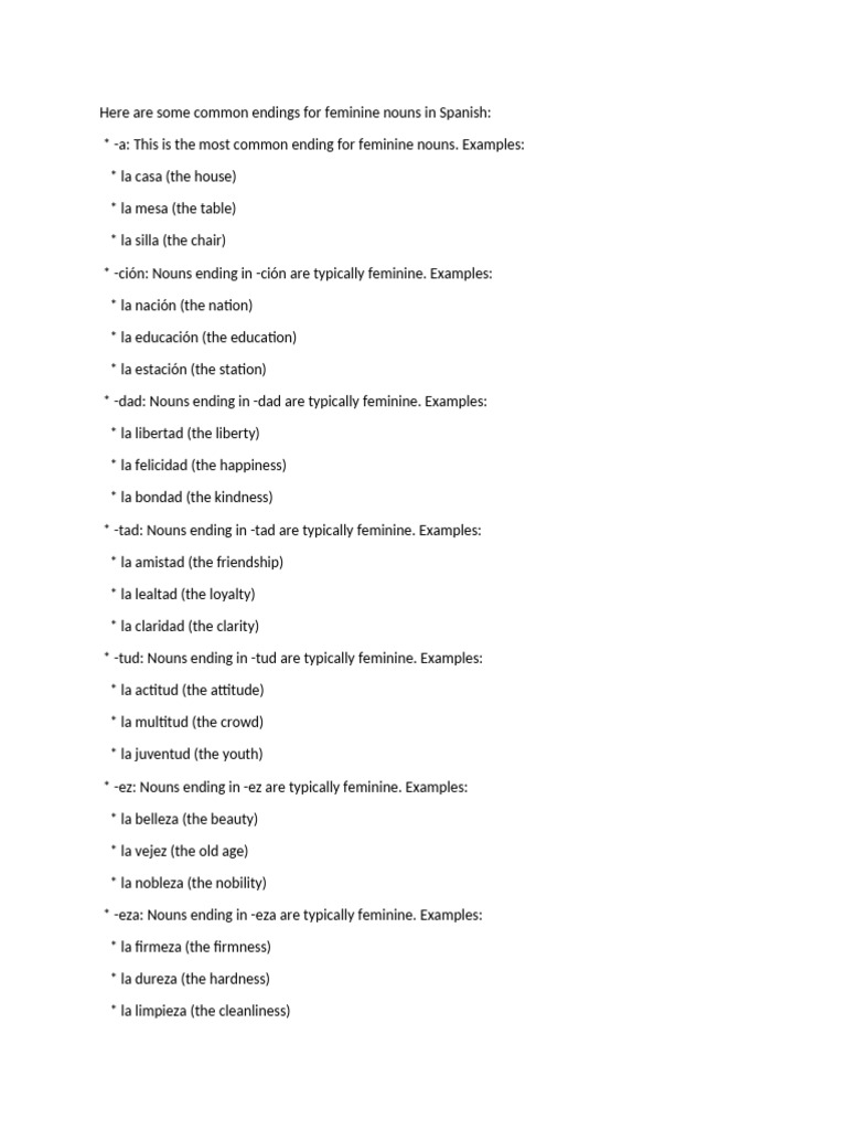 Spanish Feminine Noun | PDF