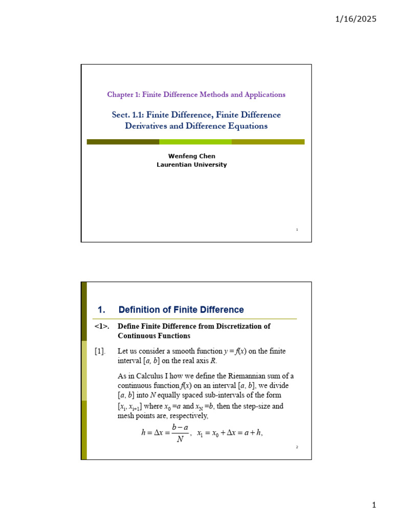 Sect. 1.1 Finite Difference, Difference Derivatives and Difference Equations | PDF | Finite ...