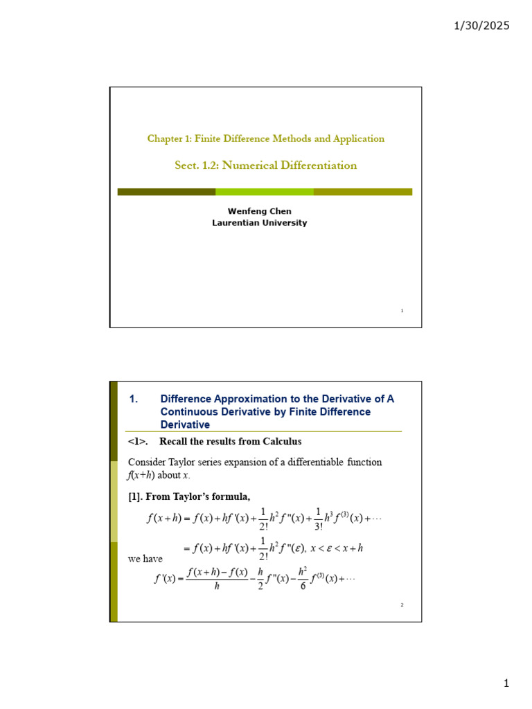 Sect. 1.2 Numerical Differentiation | PDF | Finite Difference | Calculus