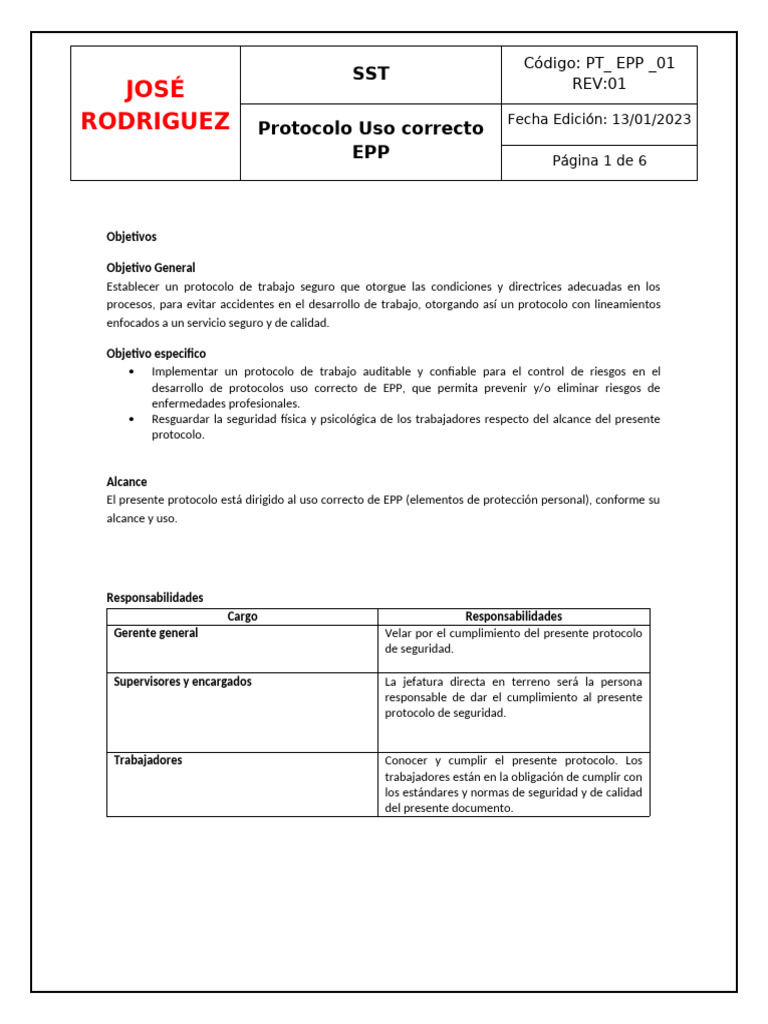 Protocolo de Uso Correcto de EPP | PDF