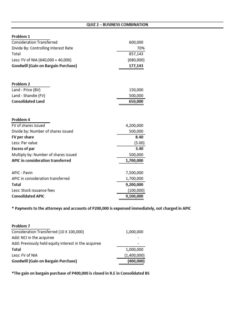 Quiz No. 2 Business Com Solutions | PDF | Goodwill (Accounting) | Interest