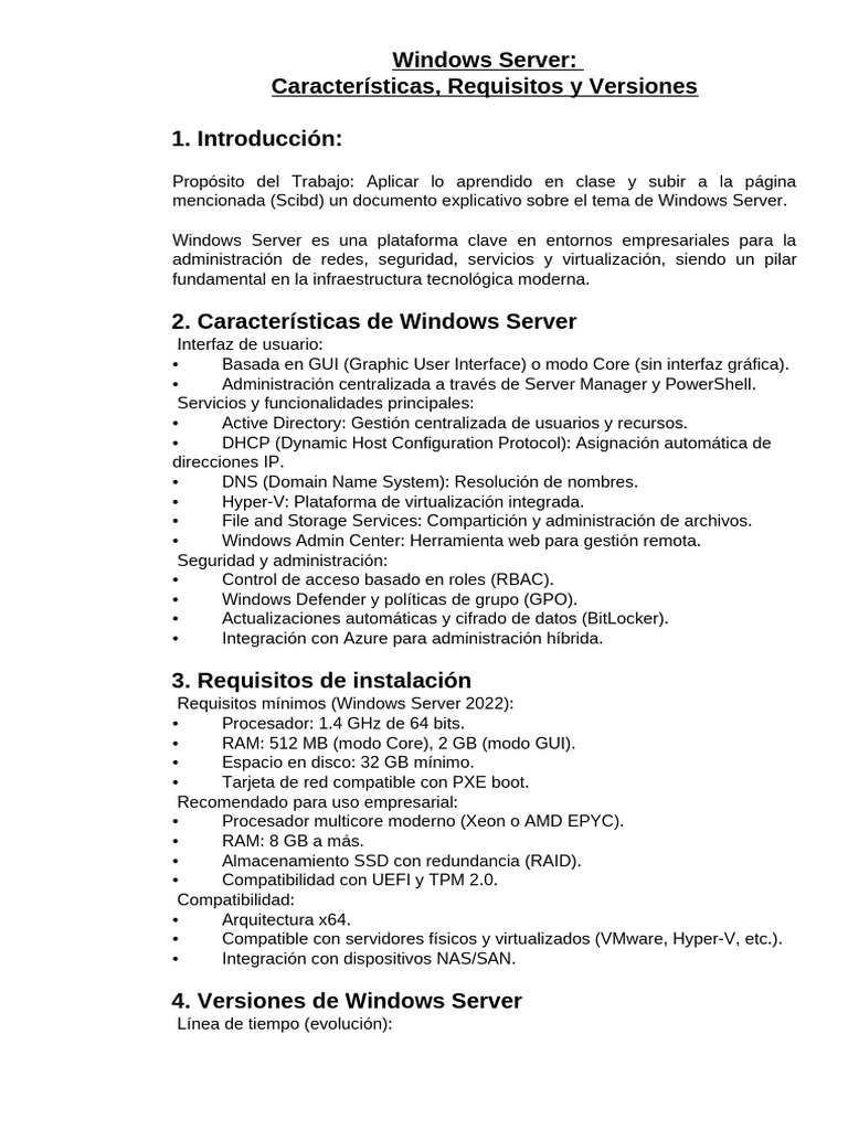 Características y Requisitos de Windows Server | PDF | Microsoft Azure ...
