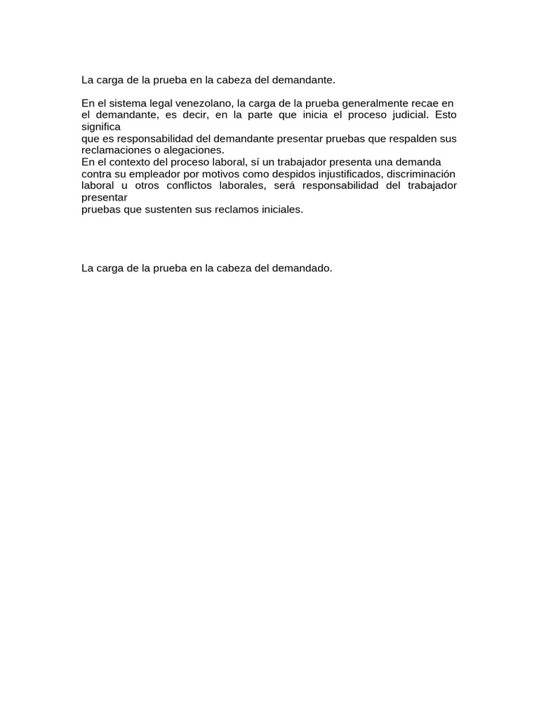 Carga de la prueba en el demandante | PDF