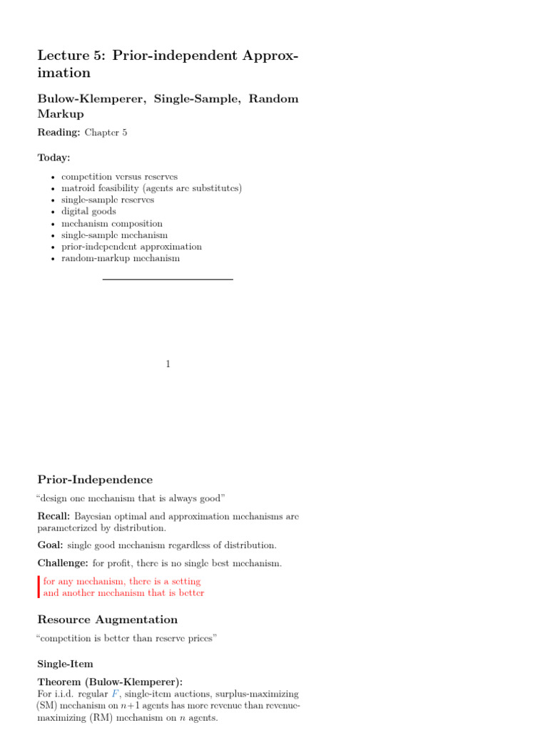 Lec05 Prior Independent Approximation | PDF | Mathematics | Combinatorics