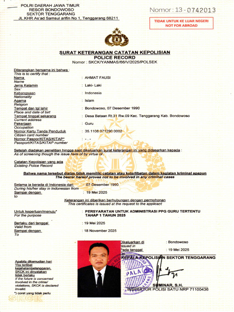 Pjok - Ahmat Fausi - Scan SKCK | PDF