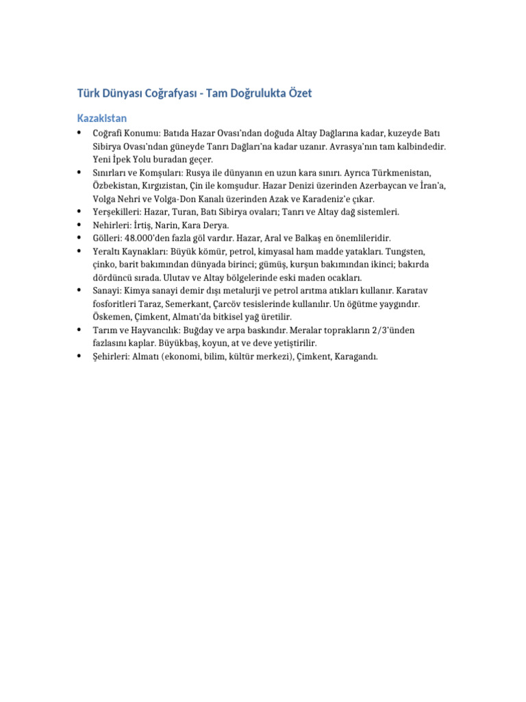 Turk Dunyasi Cografyasi Dogru Ozet | PDF