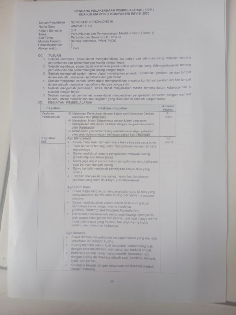 RPP Kelas 3 Bu Een | PDF