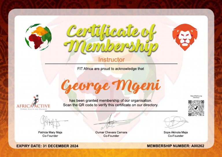 FIT Africa Certificate A00262 George Mgeni | PDF