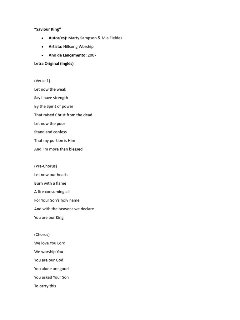 Saviour King Lyrics | PDF