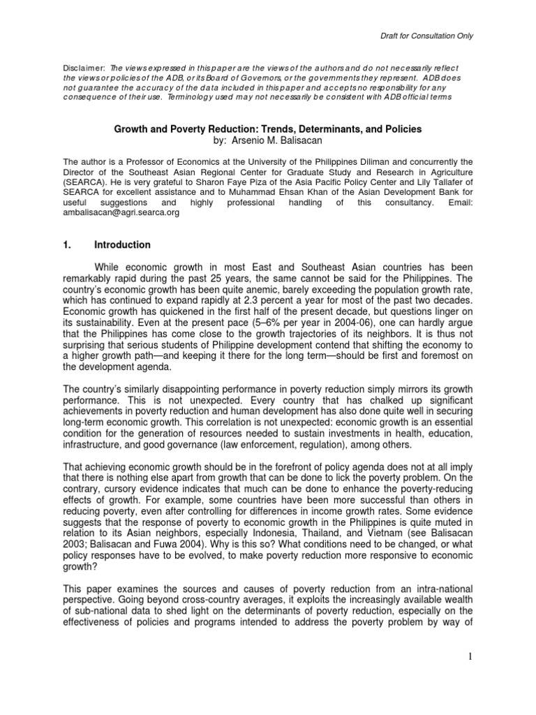 Growth and Poverty Reduction - Draft - ADB | PDF | Poverty | Poverty ...