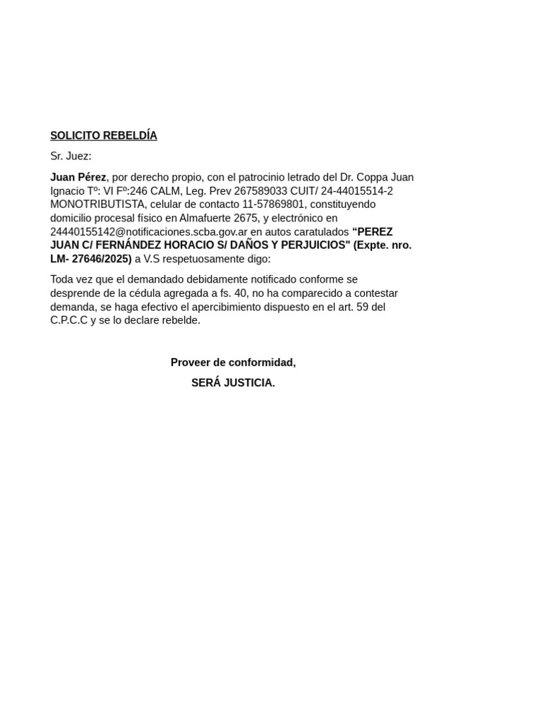 Solicitud de Declaración de Rebeldía | PDF