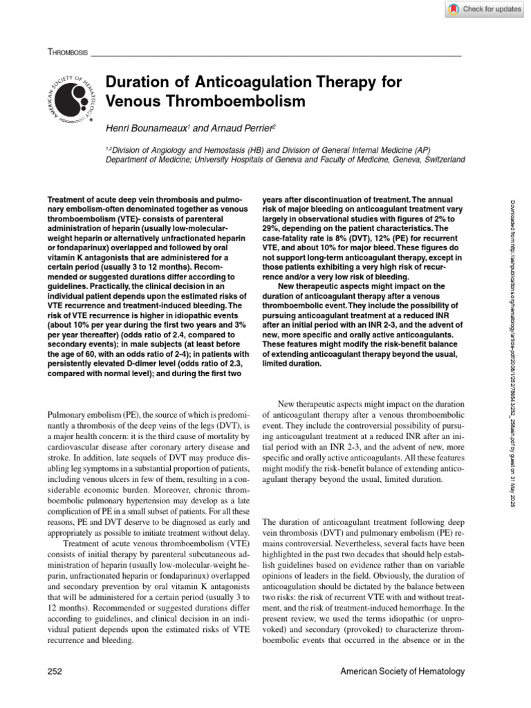 (2008) Duration of Anticoagulation Therapy For Venous Thromboembolism ...