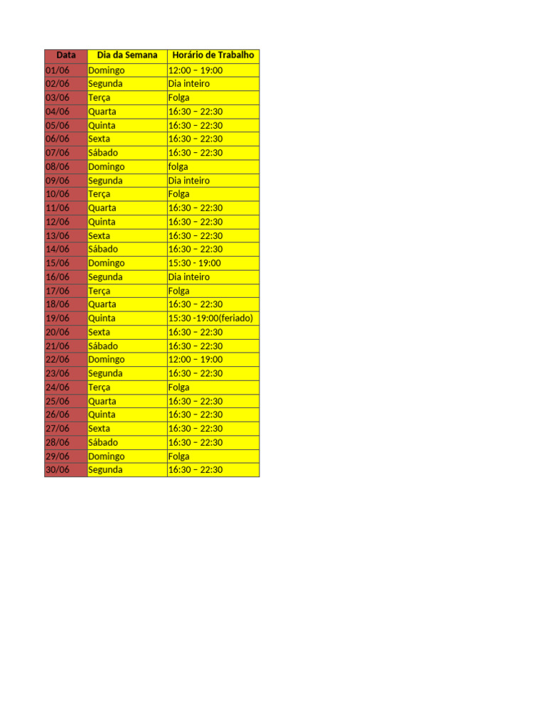 Escala Junho 2025 | PDF