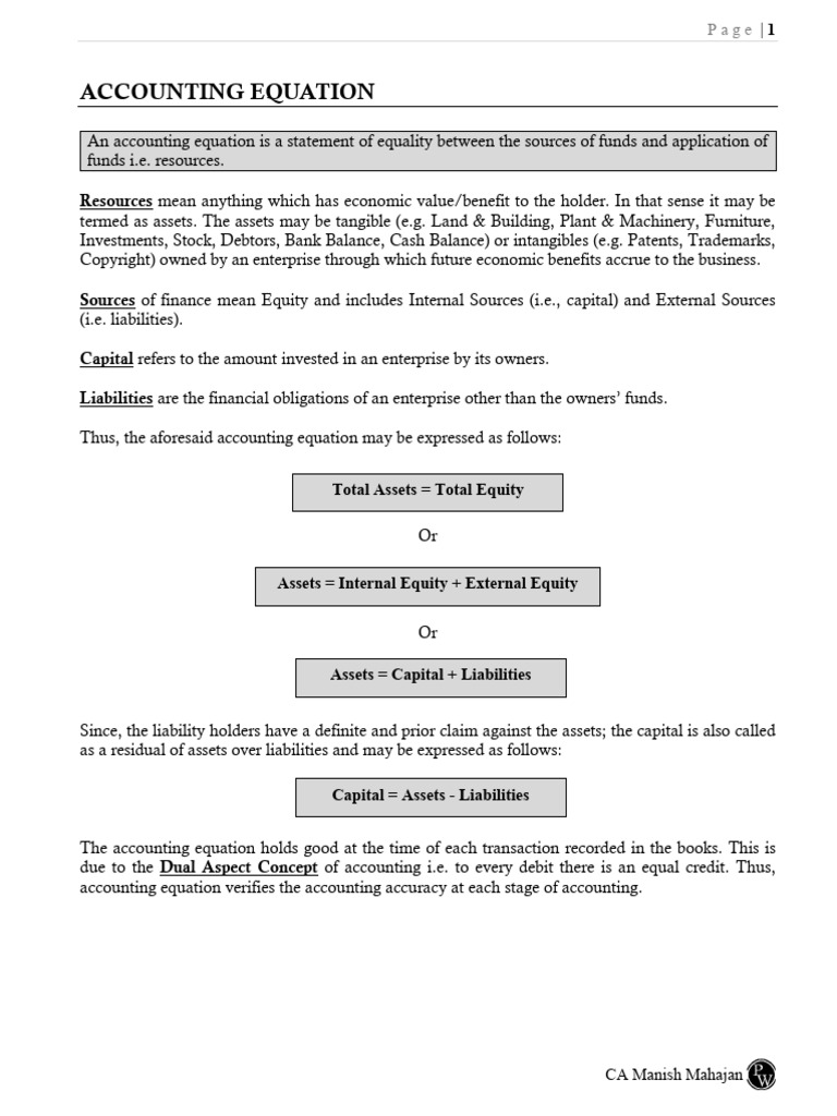 Accounting Equation - E - Notes | PDF | Debits And Credits | Equity ...