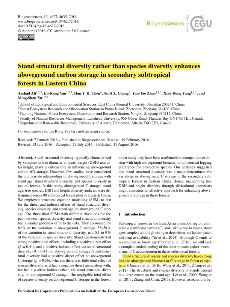 Stand Structural Diversity and Carbon Storage | PDF | Forests ...