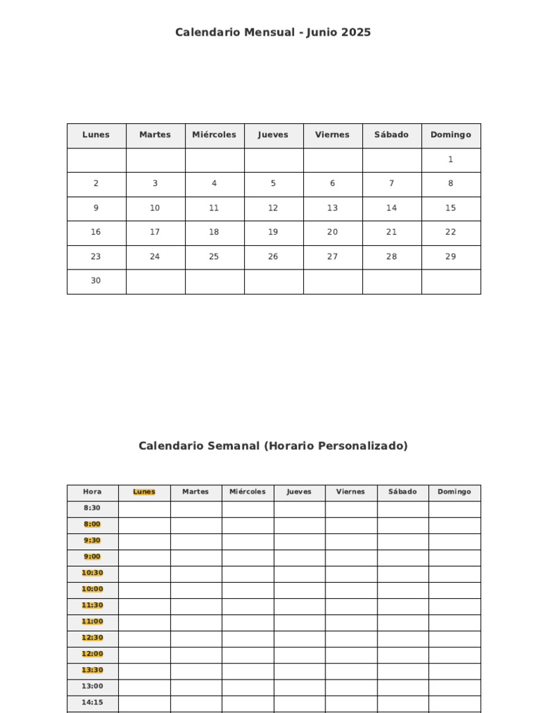 Calendario Estudio Vacio Custom | PDF