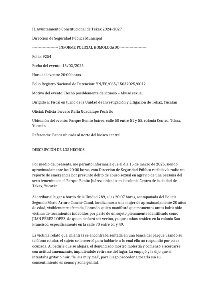 Informe Policial Homologado Tekax | PDF