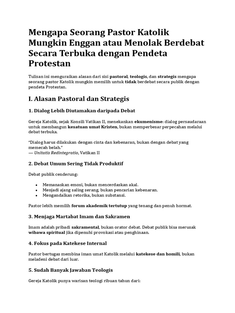 Pastor Katolik dan Debat dengan Pendeta Protestan | PDF